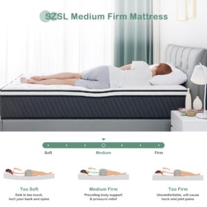 SZsuilong 12 Inch Hybrid Queen Mattress, Memory Foam Mattress for Comfort & Pressure Relief, Individual Pocket Innerspring Mattress for Motion Isolation, Medium Firm, Queen Size Mattress in Box