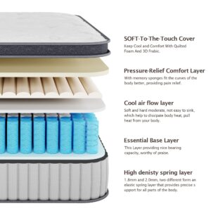 Serweet 14 Inch Memory Foam Hybrid King Mattress - Heavier Coils for Durable Support - Pocket Innersprings for Motion Isolation - Pressure Relieving - Medium Firm - Made in Century-Old Factory