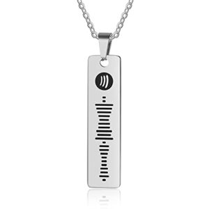 personalized music spotify scan code necklace custom bar pendant necklace for women men engraved name necklace stainless steel necklace jewelry gift(silver)