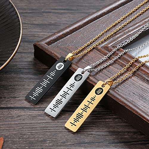 Personalized Music Spotify Scan Code Necklace Custom Bar Pendant Necklace for Women Men Engraved Name Necklace Stainless Steel Necklace Jewelry Gift(Silver)