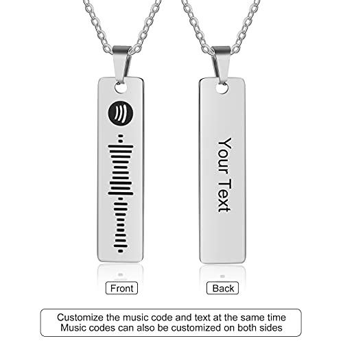 Personalized Music Spotify Scan Code Necklace Custom Bar Pendant Necklace for Women Men Engraved Name Necklace Stainless Steel Necklace Jewelry Gift(Silver)