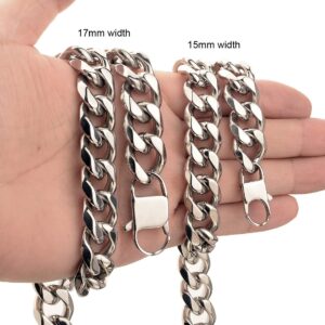 Hip Hop Mens Choker Stainless Steel Miami Chain Curb Cuban Link Rapper Necklace Jewelry with Tail (20", 15mm width)