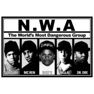 buyartforless n.w.a. lineup 36x24 music art print poster - ice cube - mc ren - eazy e - yella - dr dre, black, white, gray, (pw 51565)