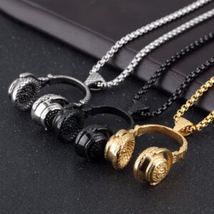 AKarrLili Black Headphones Hiphop Necklace Rock Music Pendant with 23in chain Jewelry