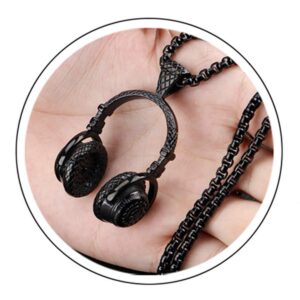 AKarrLili Black Headphones Hiphop Necklace Rock Music Pendant with 23in chain Jewelry