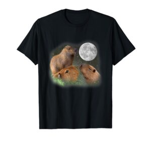 three moon capybaras t-shirt. funny cute animal parody tee