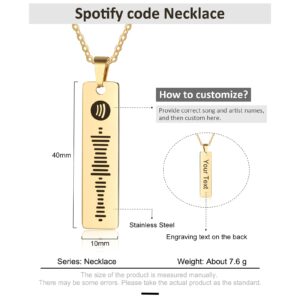 ALBERTBAND Spotify Necklace Custom Music Personalized Spotify Scan Necklace for Women Custom Spotify Code Necklace for Men Music Song Necklaces Friendship Necklace Couple Necklace (Gold)