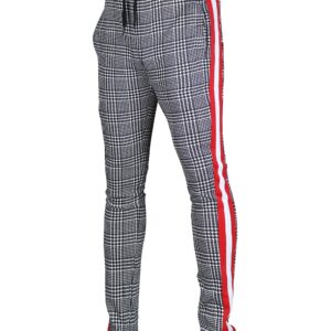 SCREENSHOTBRAND-P11957 Mens Hip Hop Premium Slim Fit Track Pants - Athletic Jogger Checker Pattern Color Block Print Bottoms-Black/Pattern-Xlarge