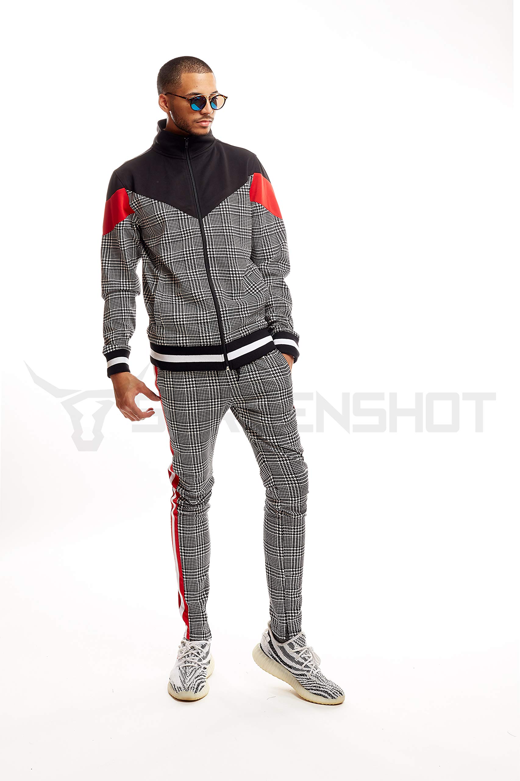 SCREENSHOTBRAND-P11957 Mens Hip Hop Premium Slim Fit Track Pants - Athletic Jogger Checker Pattern Color Block Print Bottoms-Black/Pattern-Xlarge