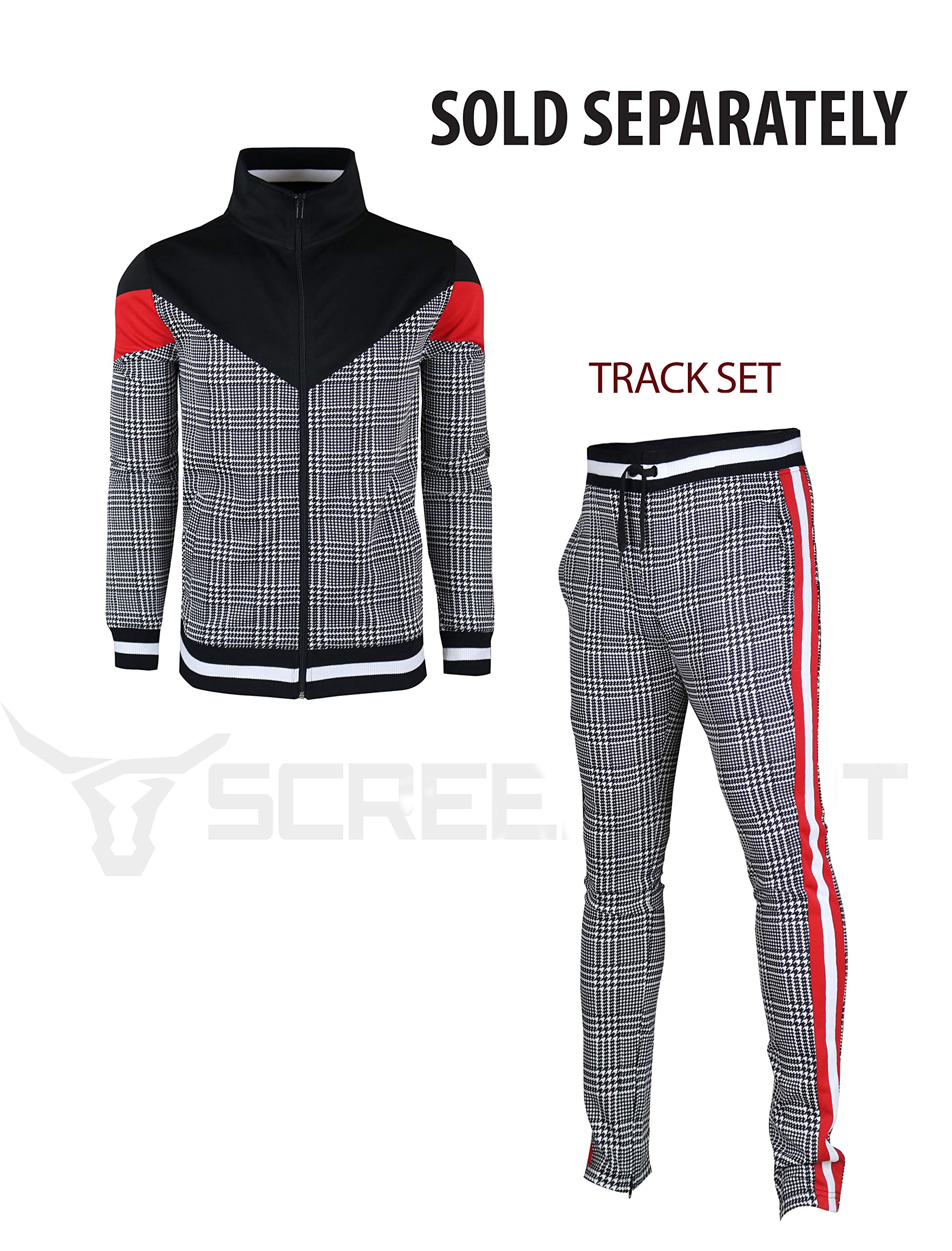 SCREENSHOTBRAND-P11957 Mens Hip Hop Premium Slim Fit Track Pants - Athletic Jogger Checker Pattern Color Block Print Bottoms-Black/Pattern-Xlarge