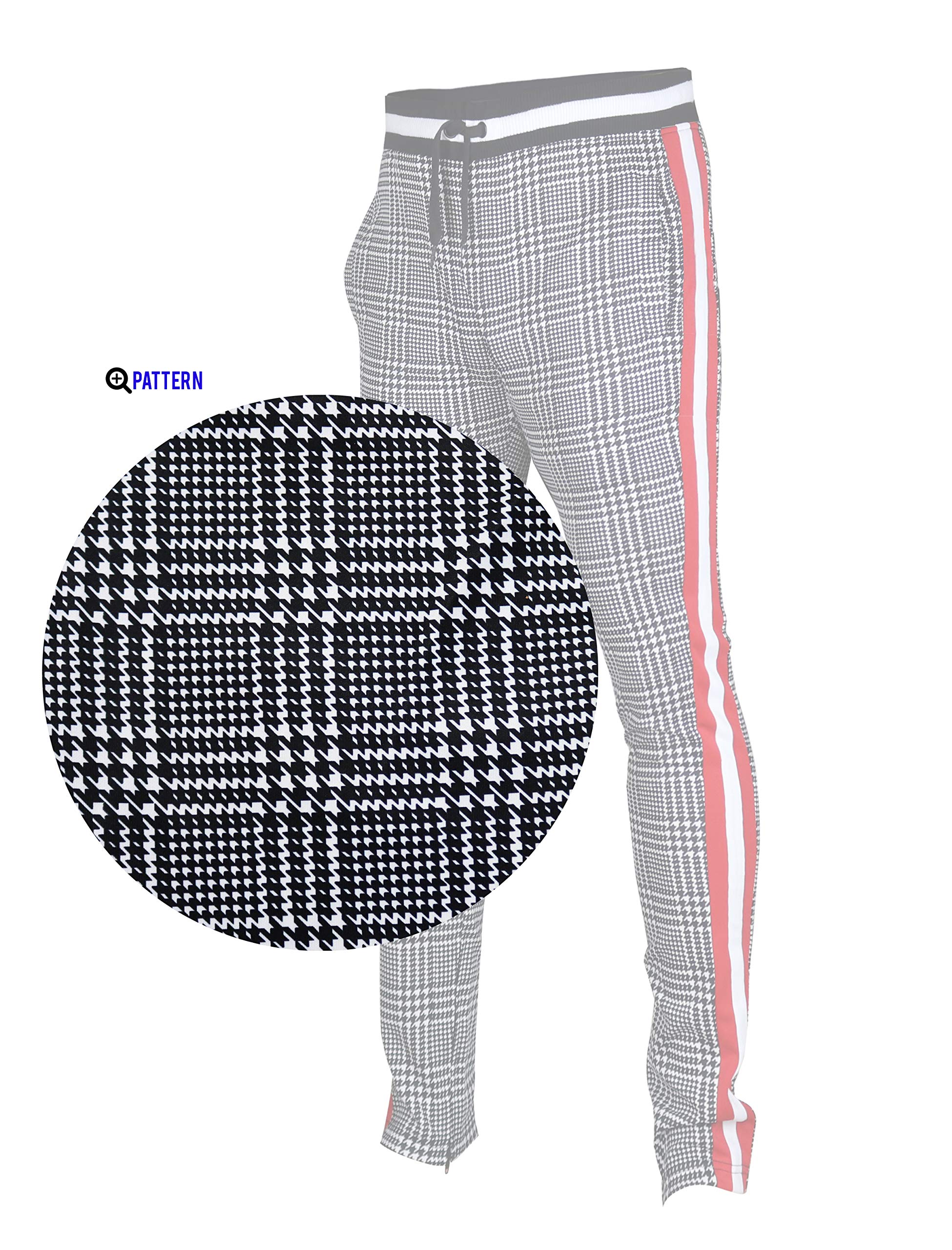 SCREENSHOTBRAND-P11957 Mens Hip Hop Premium Slim Fit Track Pants - Athletic Jogger Checker Pattern Color Block Print Bottoms-Black/Pattern-Xlarge