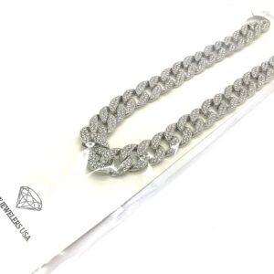 Shiny Jewelers USA Mens Iced Out Hip Hop Silver tone CZ Miami Cuban Link Chain Choker Necklace (16")