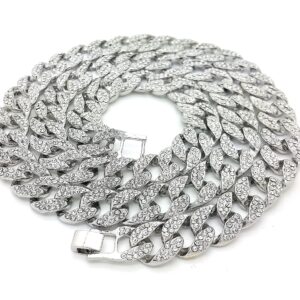 Shiny Jewelers USA Mens Iced Out Hip Hop Silver tone CZ Miami Cuban Link Chain Choker Necklace (16")