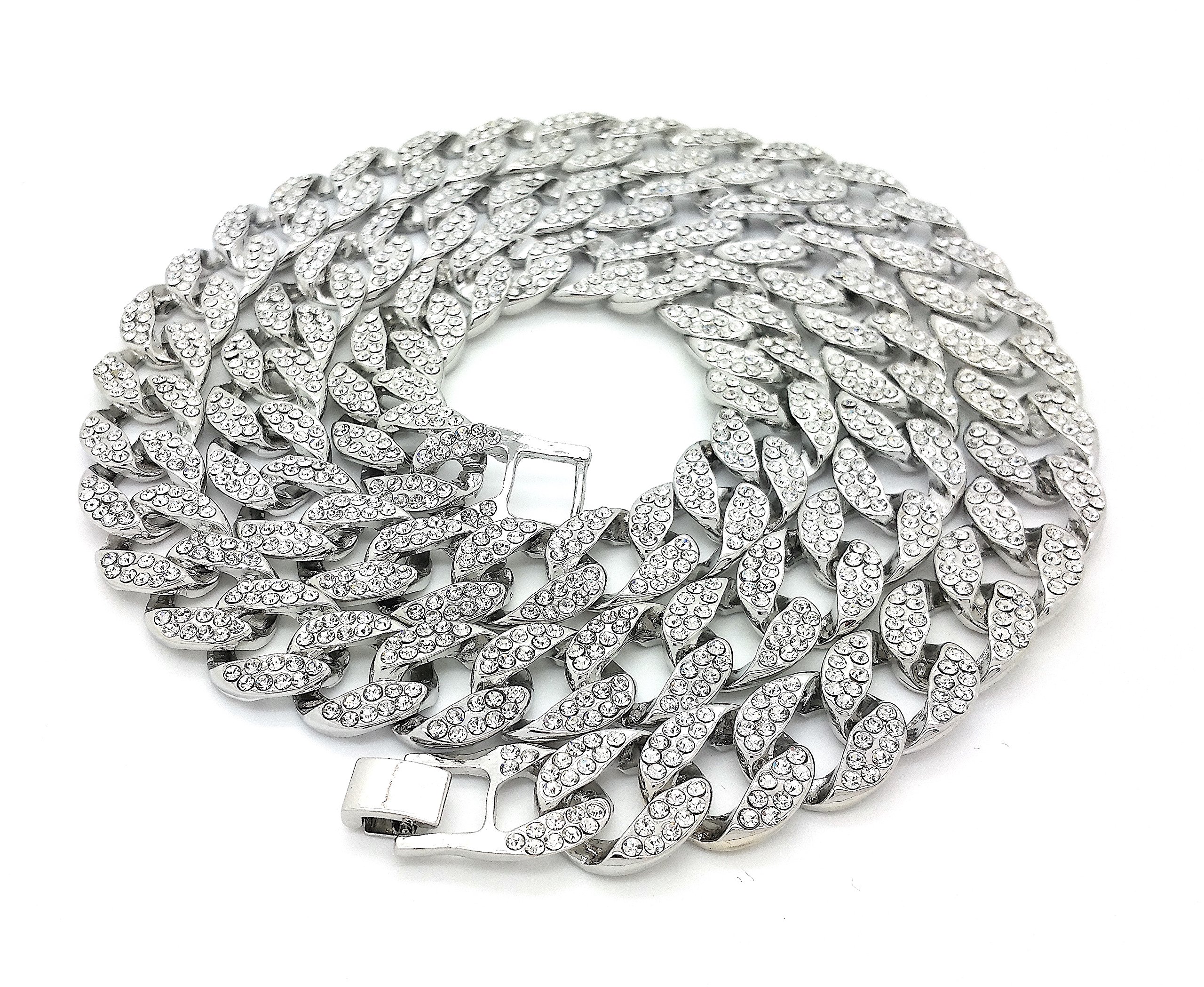 Shiny Jewelers USA Mens Iced Out Hip Hop Silver tone CZ Miami Cuban Link Chain Choker Necklace (16")