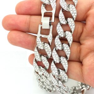 Shiny Jewelers USA Mens Iced Out Hip Hop Silver tone CZ Miami Cuban Link Chain Choker Necklace (16")