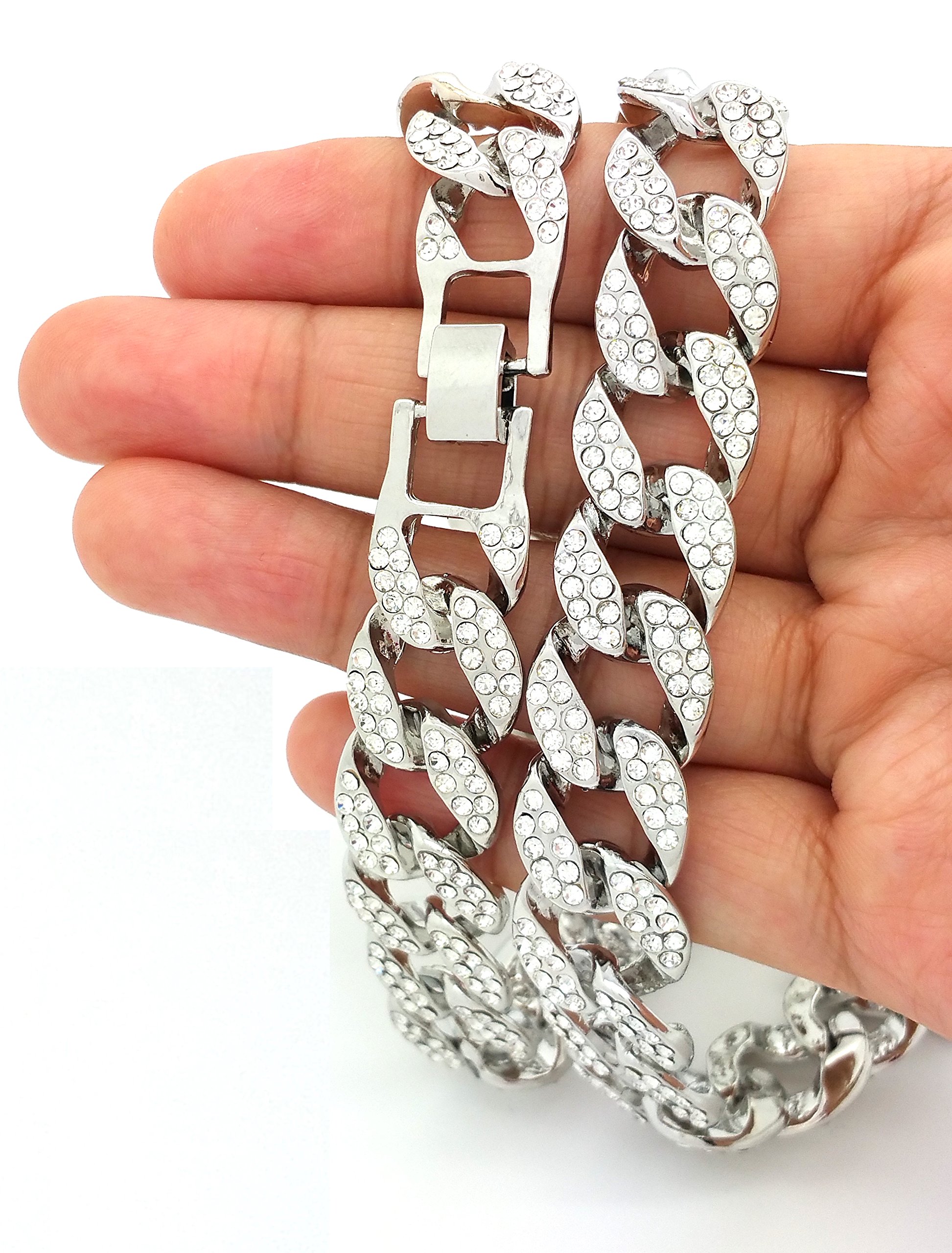 Shiny Jewelers USA Mens Iced Out Hip Hop Silver tone CZ Miami Cuban Link Chain Choker Necklace (16")