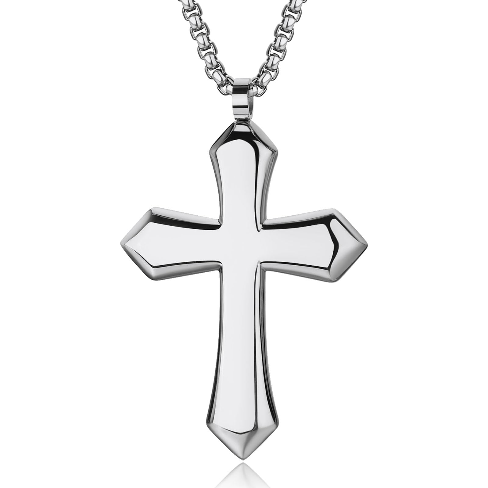 Dowos Silver Cross Necklace Mens Cross Necklace Stainless Steel Large Cross Necklace Gold Cross Necklace for Men Silver Cross Necklace