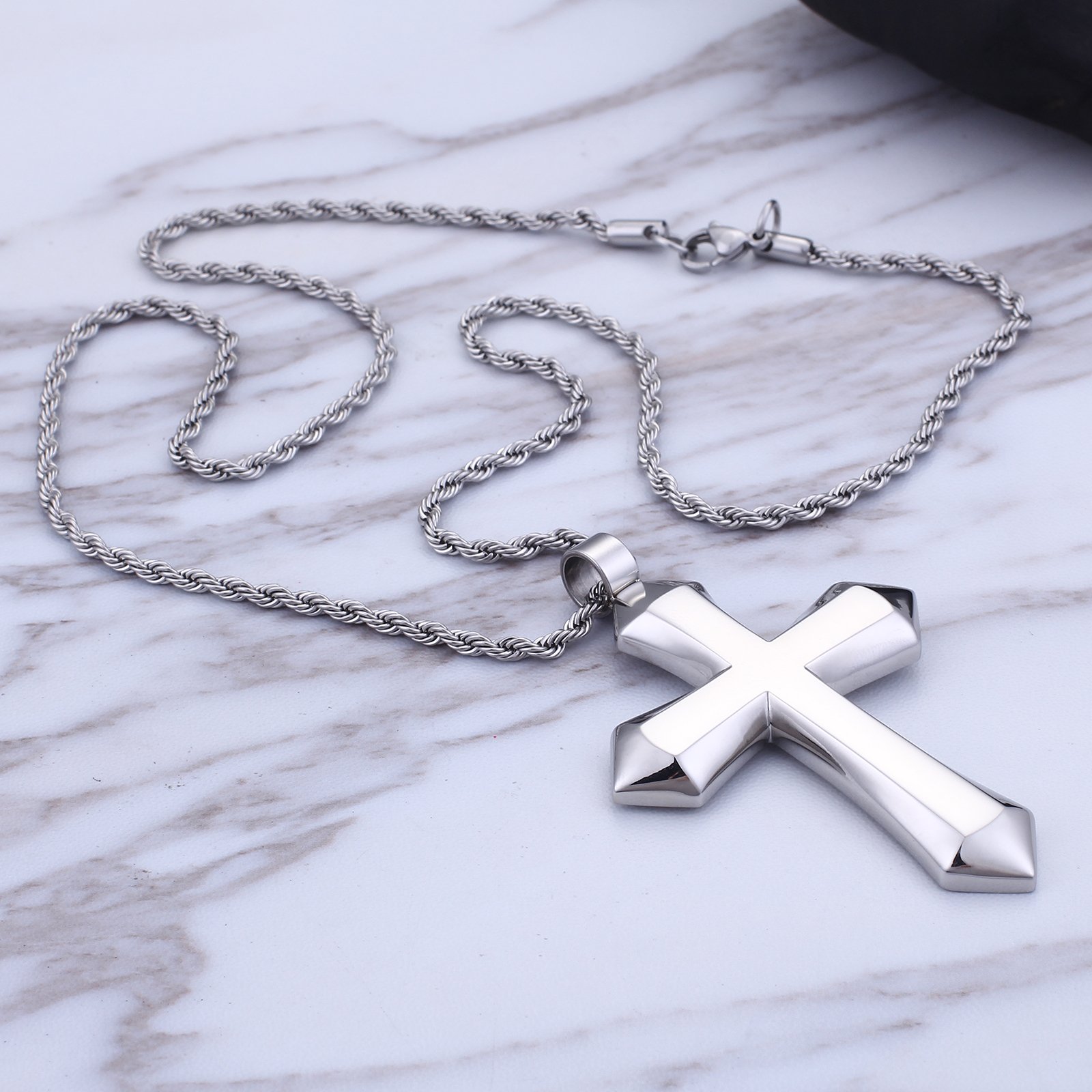 Dowos Silver Cross Necklace Mens Cross Necklace Stainless Steel Large Cross Necklace Gold Cross Necklace for Men Silver Cross Necklace