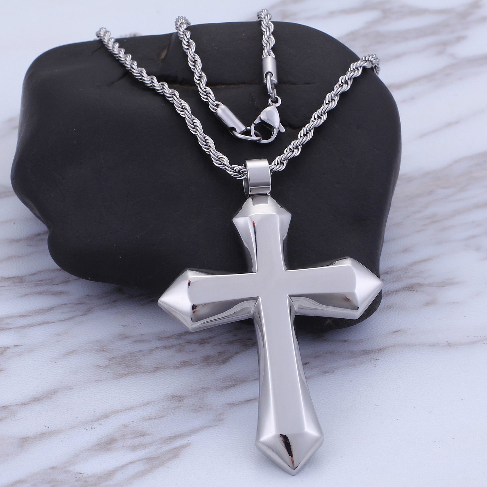 Dowos Silver Cross Necklace Mens Cross Necklace Stainless Steel Large Cross Necklace Gold Cross Necklace for Men Silver Cross Necklace