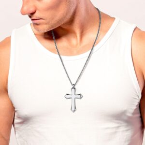 Dowos Silver Cross Necklace Mens Cross Necklace Stainless Steel Large Cross Necklace Gold Cross Necklace for Men Silver Cross Necklace