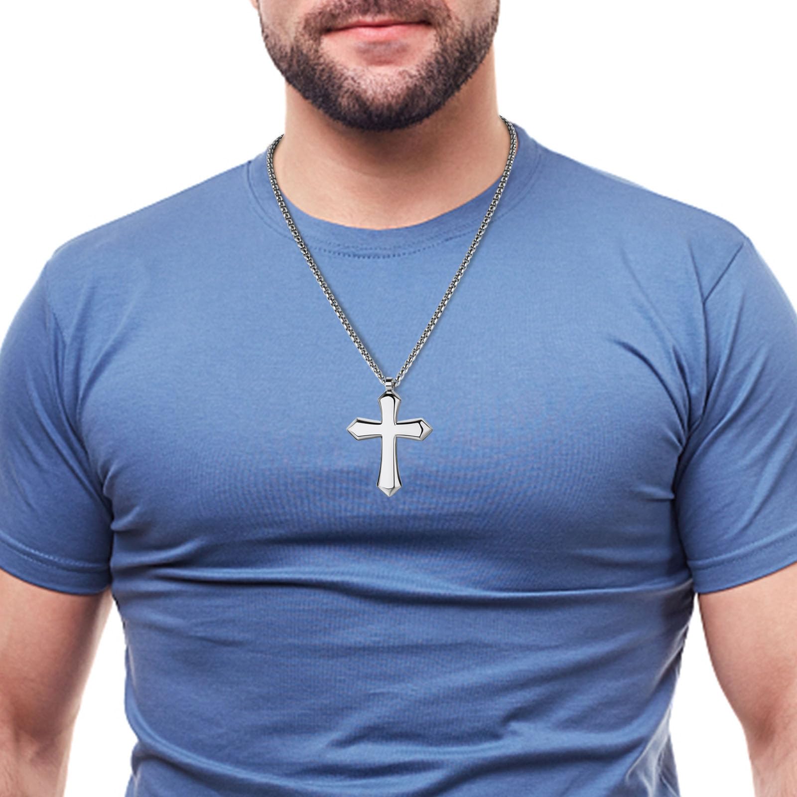 Dowos Silver Cross Necklace Mens Cross Necklace Stainless Steel Large Cross Necklace Gold Cross Necklace for Men Silver Cross Necklace