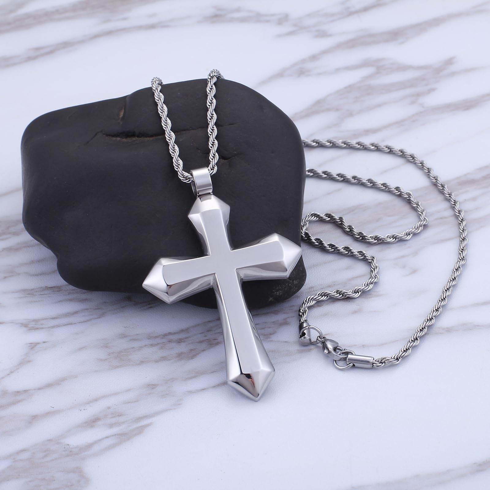 Dowos Silver Cross Necklace Mens Cross Necklace Stainless Steel Large Cross Necklace Gold Cross Necklace for Men Silver Cross Necklace