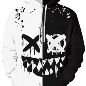 Chaos World Men's Novelty Hoodie Long Sleeves 3D Funny Graphic Print Sweatshirt Pullover(Medium,4 Black White Wing)