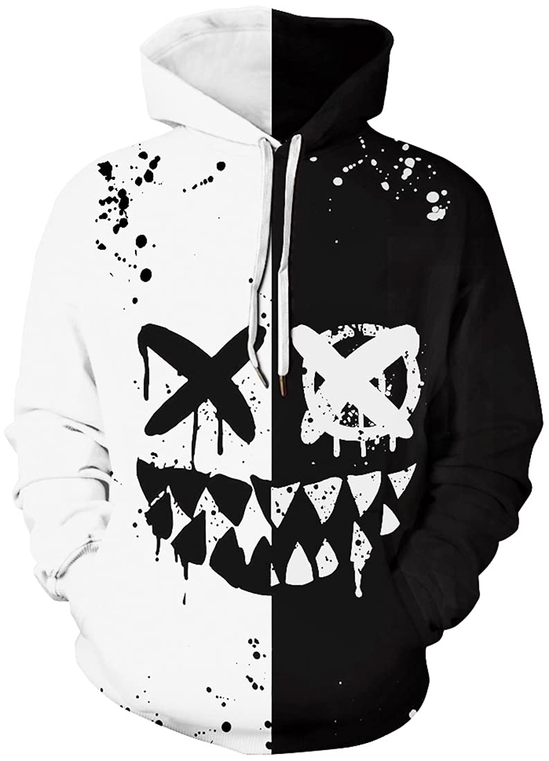 Chaos World Men's Novelty Hoodie Long Sleeves 3D Funny Graphic Print Sweatshirt Pullover(Medium,4 Black White Wing)