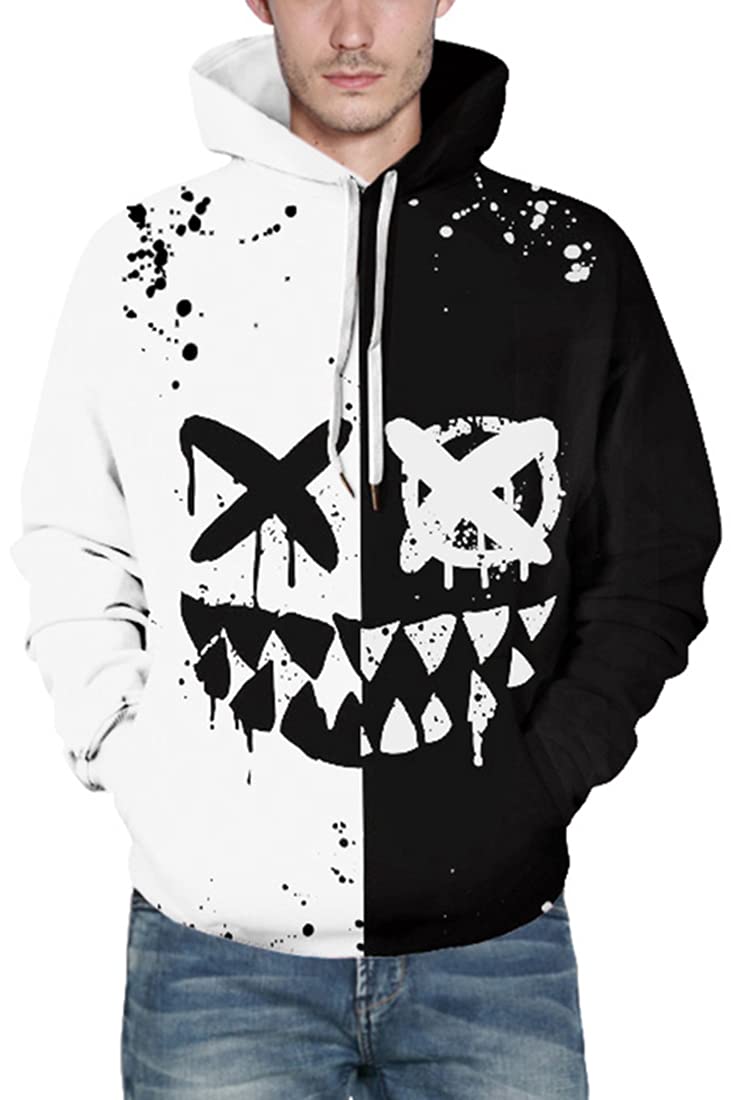 Chaos World Men's Novelty Hoodie Long Sleeves 3D Funny Graphic Print Sweatshirt Pullover(Medium,4 Black White Wing)