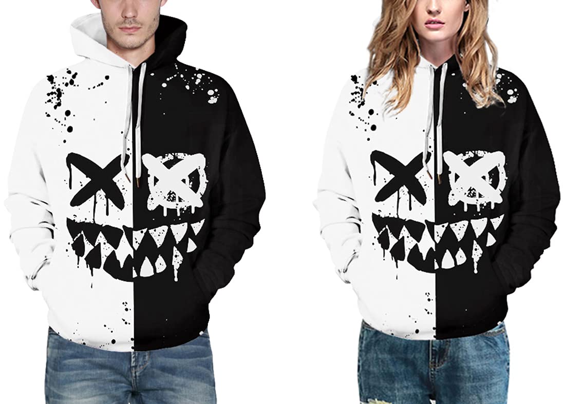 Chaos World Men's Novelty Hoodie Long Sleeves 3D Funny Graphic Print Sweatshirt Pullover(Medium,4 Black White Wing)