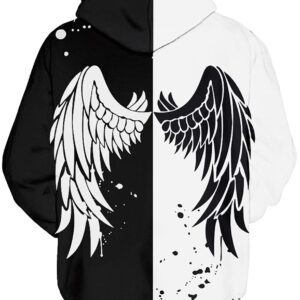 Chaos World Men's Novelty Hoodie Long Sleeves 3D Funny Graphic Print Sweatshirt Pullover(Medium,4 Black White Wing)