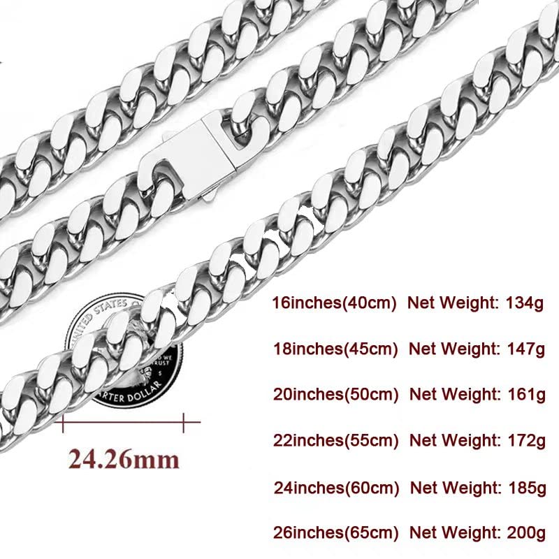 12mm Miami Cuban Link Chain for Men Women 316L Stainless Steel Boys Hiphop Silver Color Choker Necklace 16/18/20/22/24/26 Inches (20 inches Men's choker length)