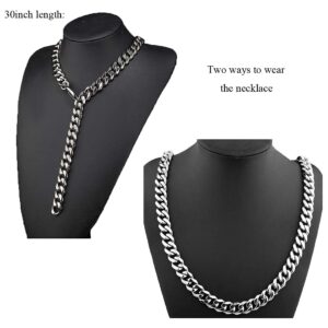 TIASRI Mens Silver Hip Hop Necklace Stainless Steel Miami Cuban Link Chain For Men Xxxten Necklace Rapper Choker(24")