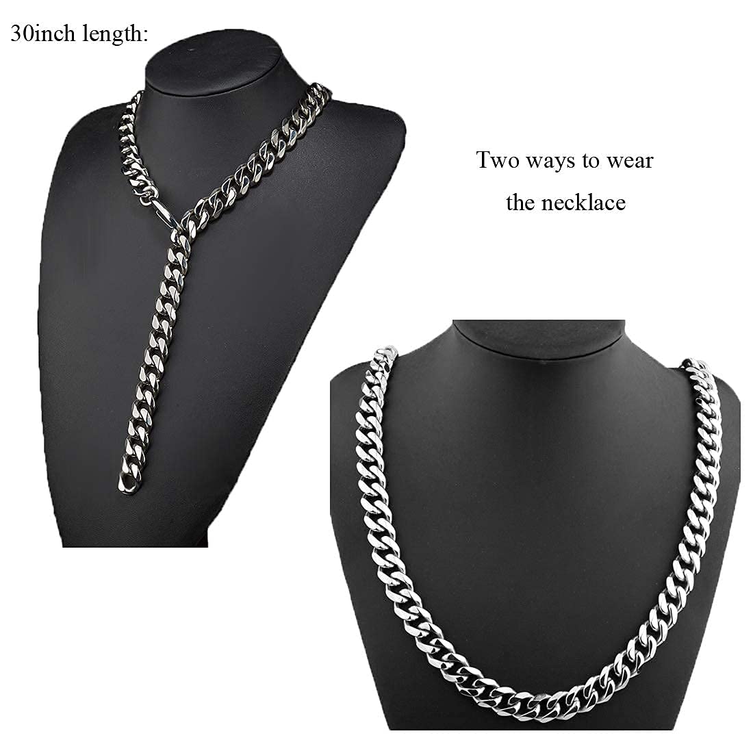 TIASRI Mens Silver Hip Hop Necklace Stainless Steel Miami Cuban Link Chain For Men Xxxten Necklace Rapper Choker(24")