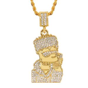 putouzip bart chain necklace 18k gold plated fully iced out zircon stainless steel pendant for men gift(gold)