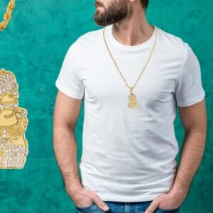 putouzip Bart Chain Necklace 18K Gold Plated Fully Iced Out Zircon Stainless Steel Pendant For Men Gift(Gold)