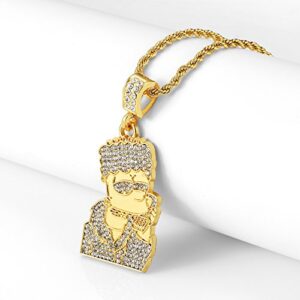 putouzip Bart Chain Necklace 18K Gold Plated Fully Iced Out Zircon Stainless Steel Pendant For Men Gift(Gold)