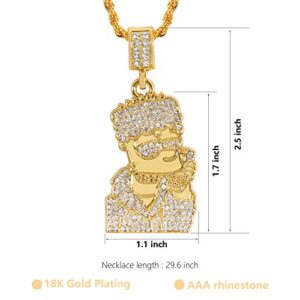 putouzip Bart Chain Necklace 18K Gold Plated Fully Iced Out Zircon Stainless Steel Pendant For Men Gift(Gold)