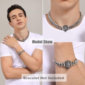 W/W Lifetime Cuban Link Chain for Men Lion Choker Hip Hop Silver Necklace 18",20" Jewelry, 14mm Polishing Stainless Steel