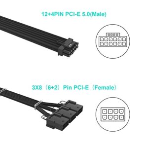 Sirlyr 16Pin Cable,PCIE GPU Cables,Sleeved 12vhpwr PSU Extension Cable,Mini 12+4 Pin Connector for RTX 3090Ti,4070Ti 4080,4090 Graphics Card Power Supply 16AWG Black