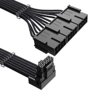 agtray pci-e 5.0 cable extender 90 degree angle, 12vhpwr connector 16pin(12+4) male to 3x8pin female 16awg sleeved power extension cord with cable combs for rtx 4090/4080/3090ti (12.6in, black)