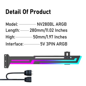 ARGB GPU Support Bracket, GPU Brace Support, 5V 3Pin addressable GPU Holder, 5v 3pin RGB GPU Support Stand Video Card sag Holder, Adjustable Length and Height GPU Stand (Black)