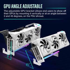 EZDIY-FAB PCIe 4.0 GPU Mount Bracket with ARGB LED Module, Multi-Angle Adjustment with Riser Cable, Compatible to RTX4090, 4080, 4070ti- White