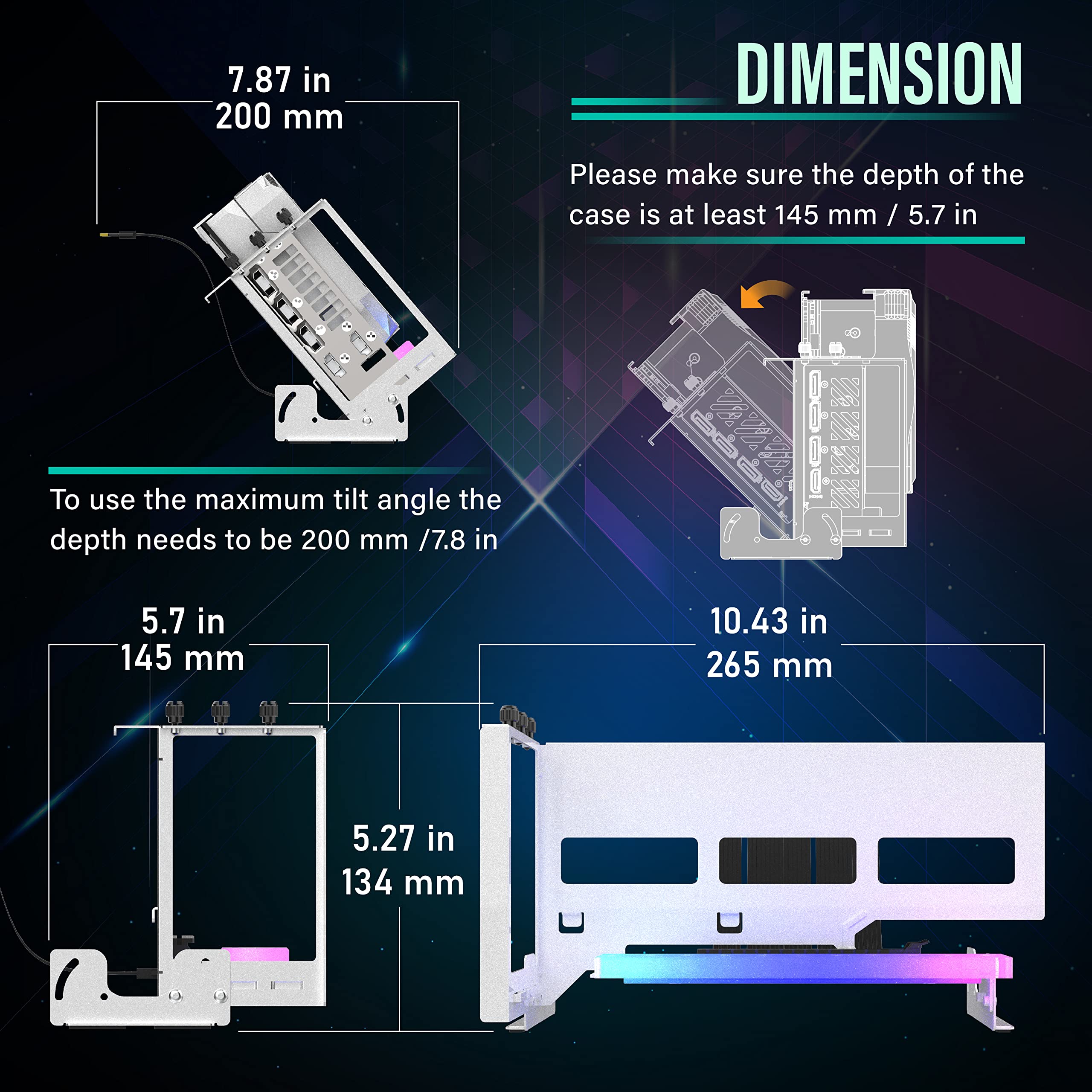 EZDIY-FAB PCIe 4.0 GPU Mount Bracket with ARGB LED Module, Multi-Angle Adjustment with Riser Cable, Compatible to RTX4090, 4080, 4070ti- White