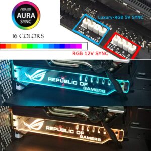 personalized rgb graphics card brace support aura 12v sync gpu bracket - yosy customizable acrylic gpu suppport rack holder with remote control, universal (republic of games)