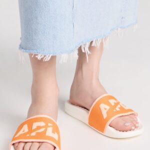 APL: Athletic Propulsion Labs Women's Big Logo TechLoom Slides, Ivory/Orange/Neon Peach, 6 Medium US