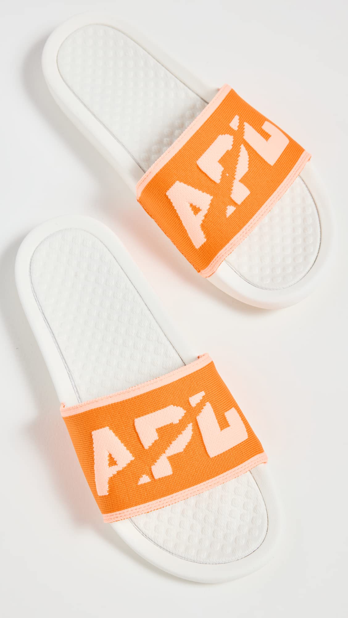 APL: Athletic Propulsion Labs Women's Big Logo TechLoom Slides, Ivory/Orange/Neon Peach, 6 Medium US