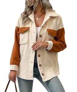 somthron women's fleece cardigan long sleeve shacket sherpa shirt jacket patchwork button down lapel collar blouses tops ap-l