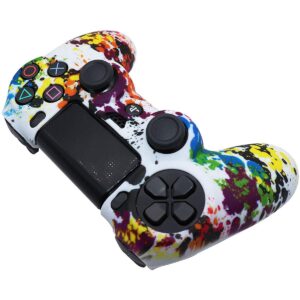 Sofunii 2pcs Skin for PS4 Controller, Anti-Slip Silicone Cover Shell Case with 8 Thumb Grip Caps, Compatible with PlaySation 4 Slim/Pro Controller DualShock 4 Wireless/Wired Gamepad (Rainbow)