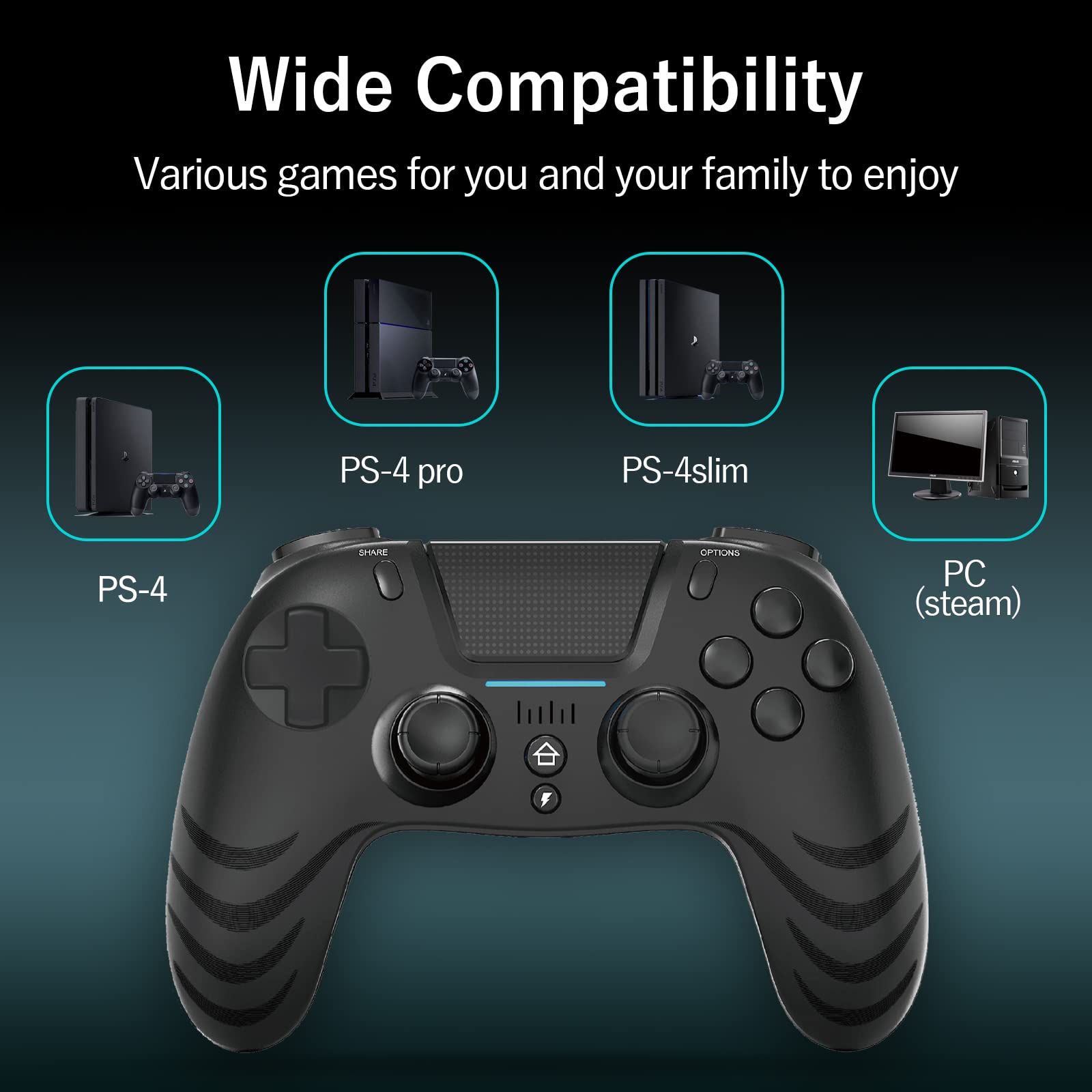 Agelkvoy Wireless Controller for PS-4, Remote Game Controller Built-in 6-Axis Sensor/Dual Shock/Touchpad/3.5mm Headphone Jack - Wireless Pro Controller for PS-4 Gamepad Compatible for PS-4